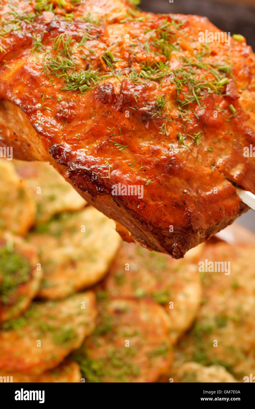 Roasted pork on the spit Stock Photo - Alamy