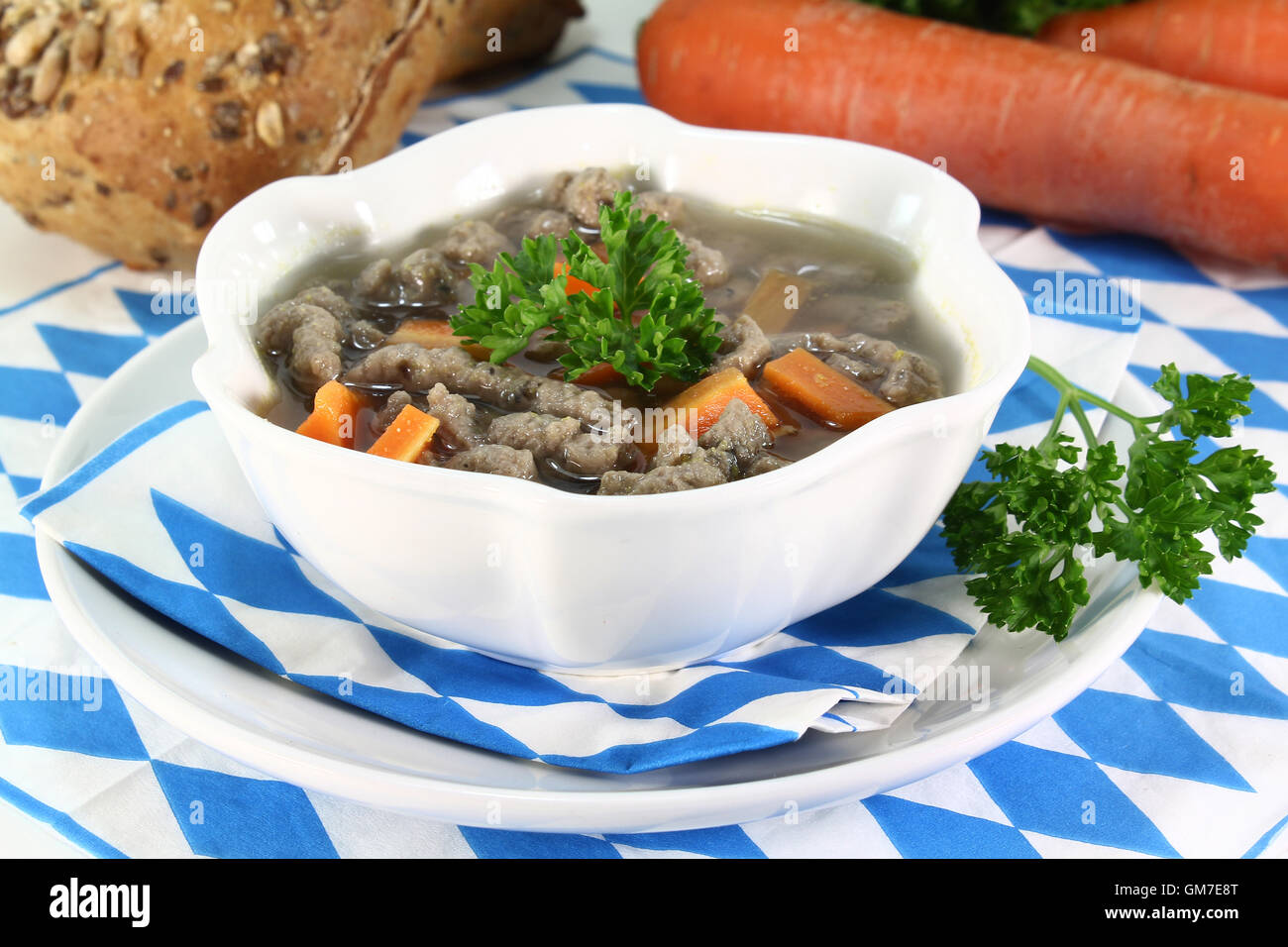 liver spaetzle soup Stock Photo - Alamy