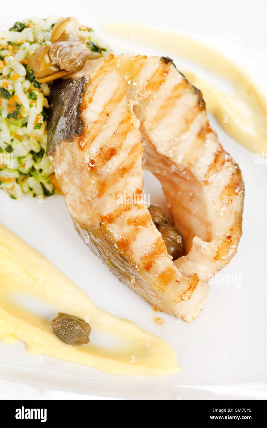 fish steak with rice Stock Photo - Alamy