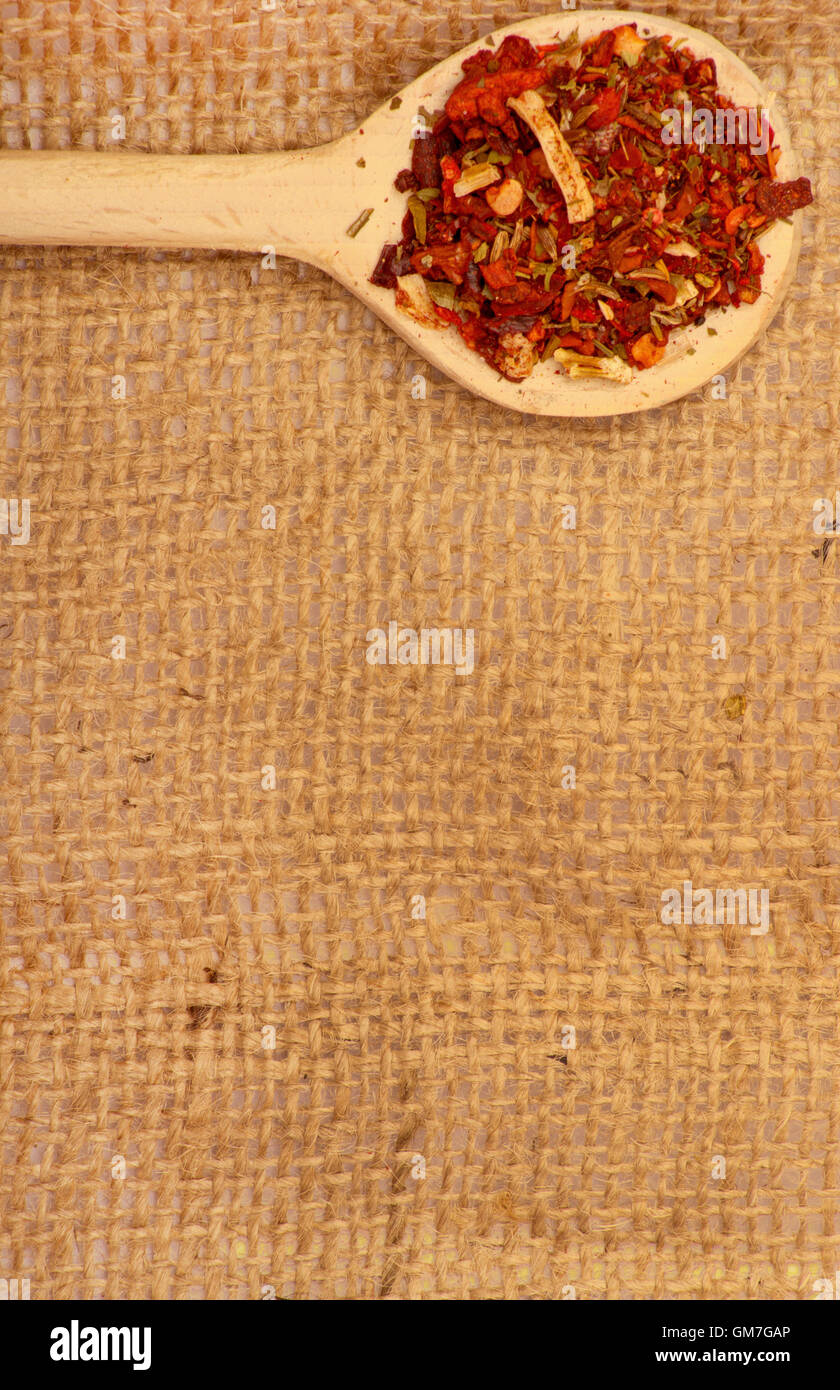 Spices on burlap Stock Photo - Alamy