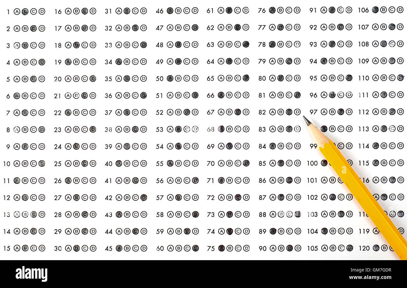 Test score sheet with answers Stock Photo - Alamy