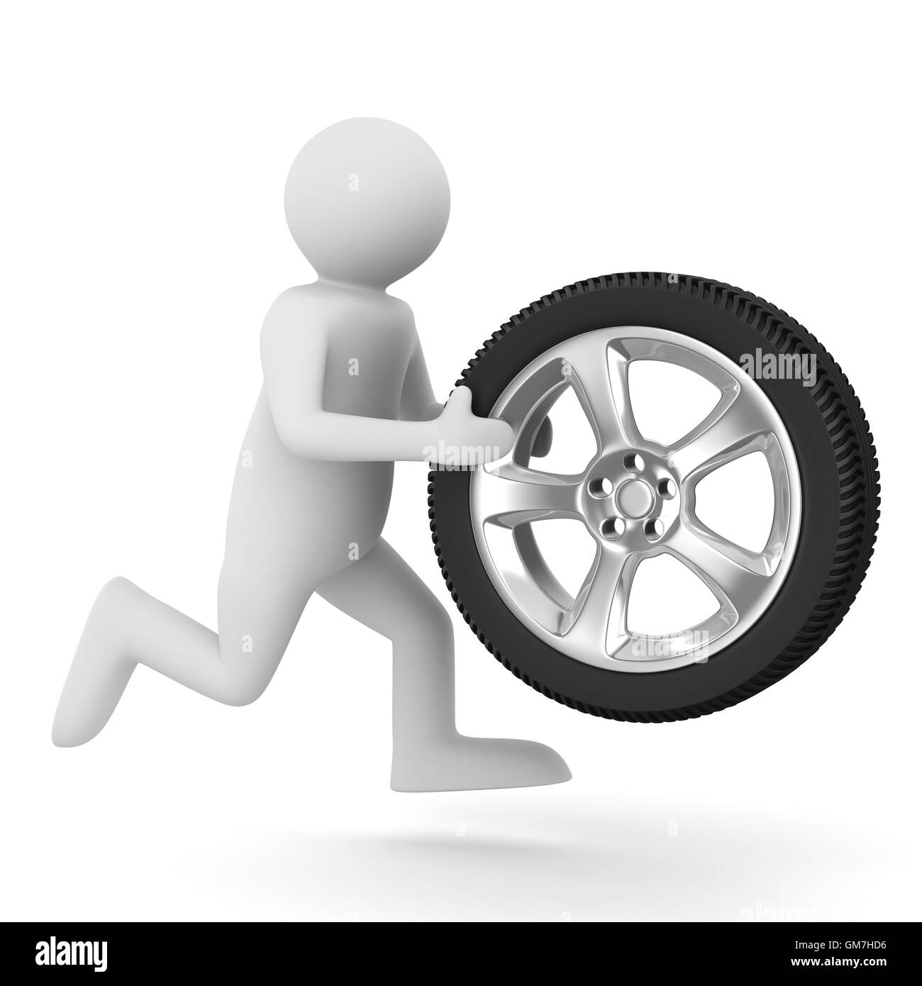 man with disk wheel on white background. Isolated 3D image Stock Photo ...