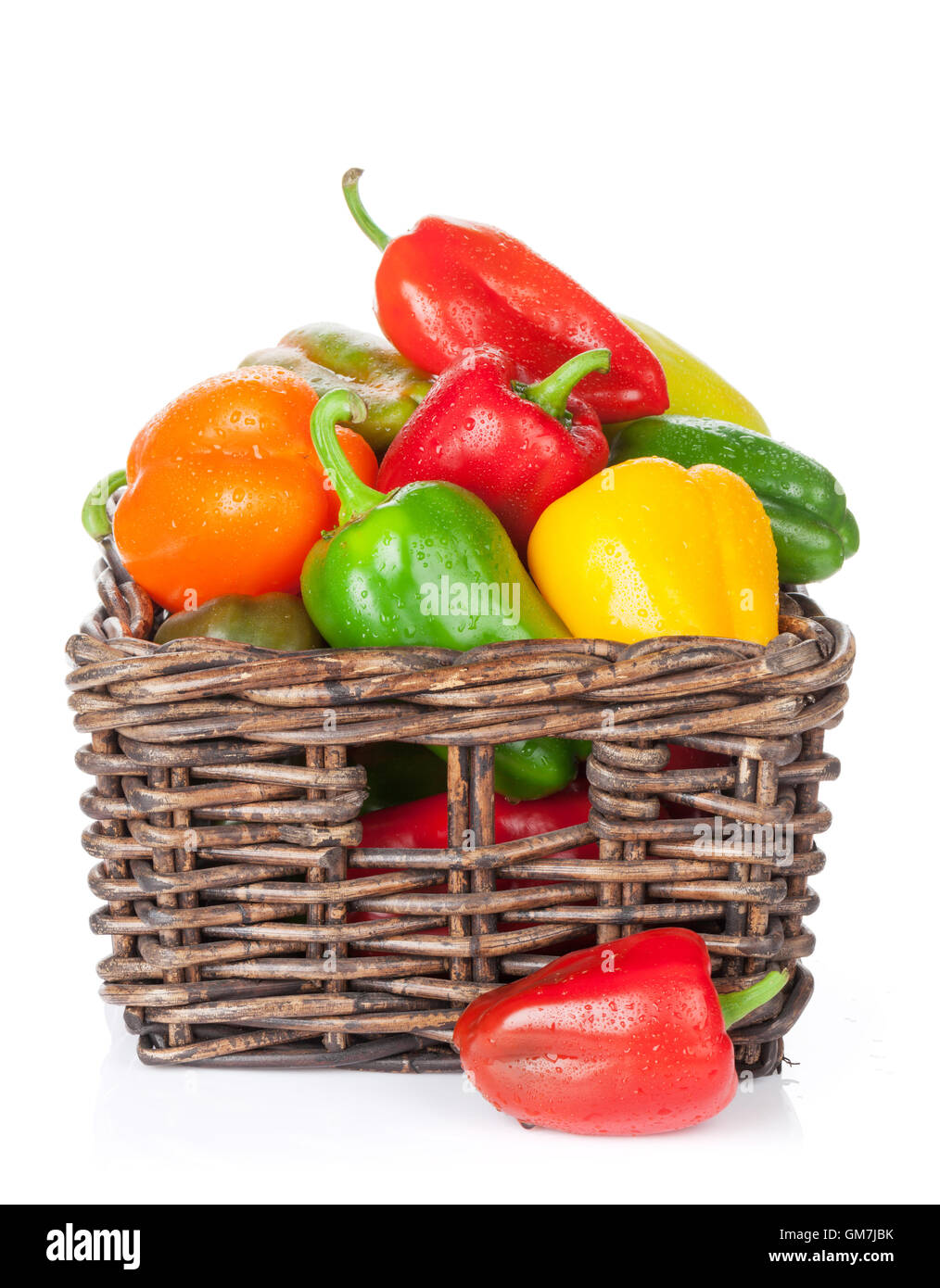 Fresh colorful bell peppers box. Isolated on white background Stock ...