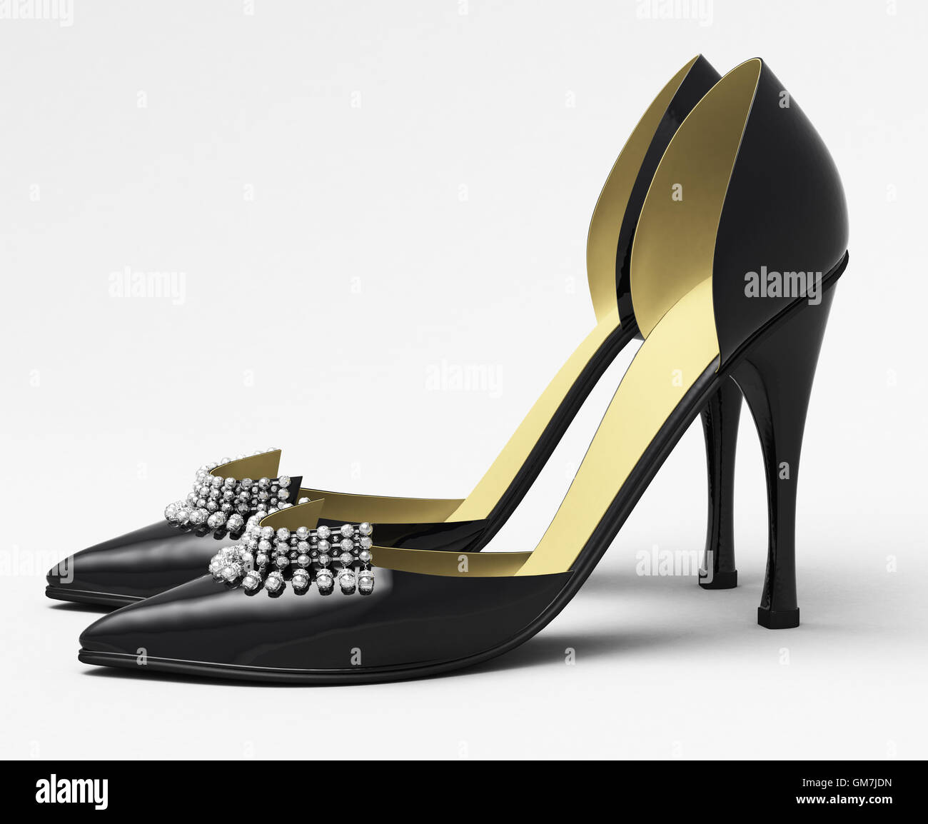 Black patent leather women's high heels Stock Photo - Alamy