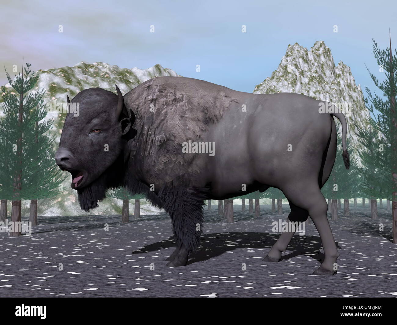 Bison in the nature - 3D render Stock Photo - Alamy