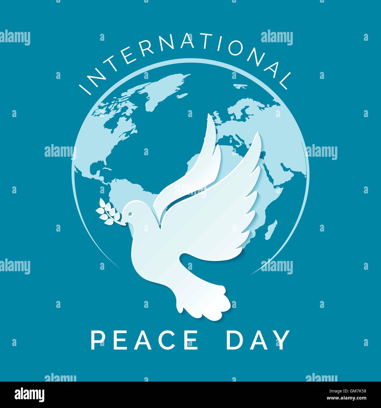 International day of Peace illustration. Dove of Peace fly against ...