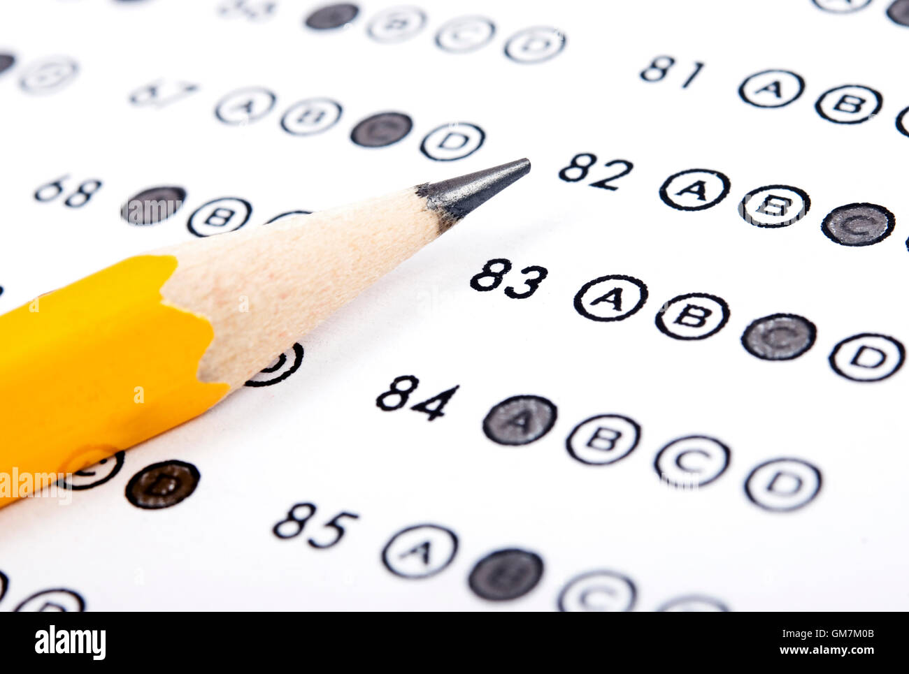Test score sheet with answers Stock Photo - Alamy