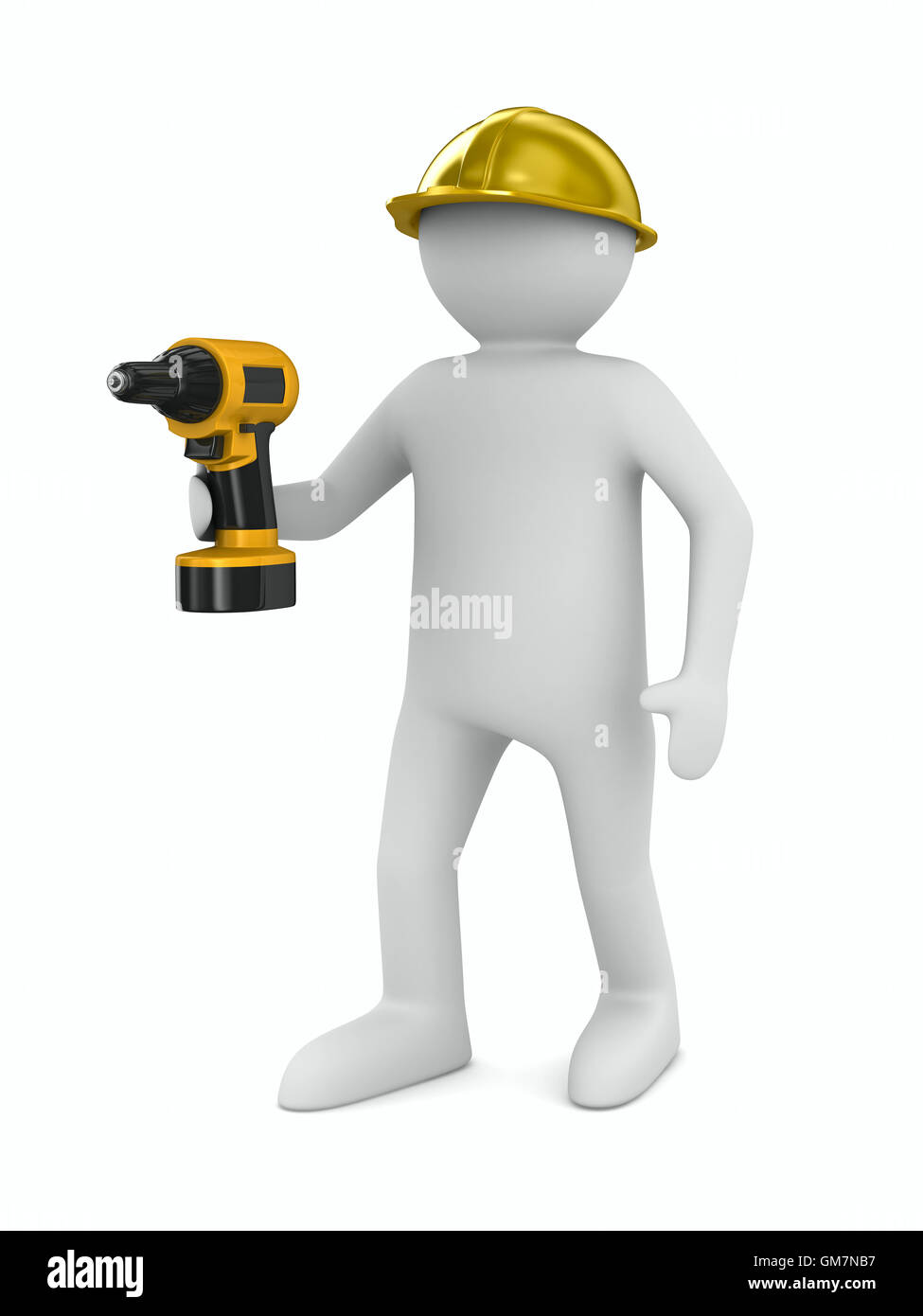 man with drill on white background. Isolated 3D image Stock Photo - Alamy