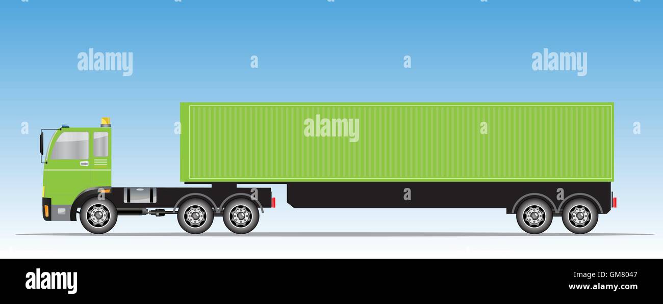Side view of Trailer Cargo Container Truck with Blue sky background ...