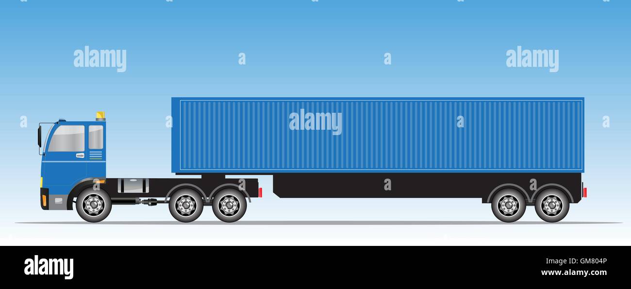 Side view of Trailer Cargo Container Truck with Blue sky background ...