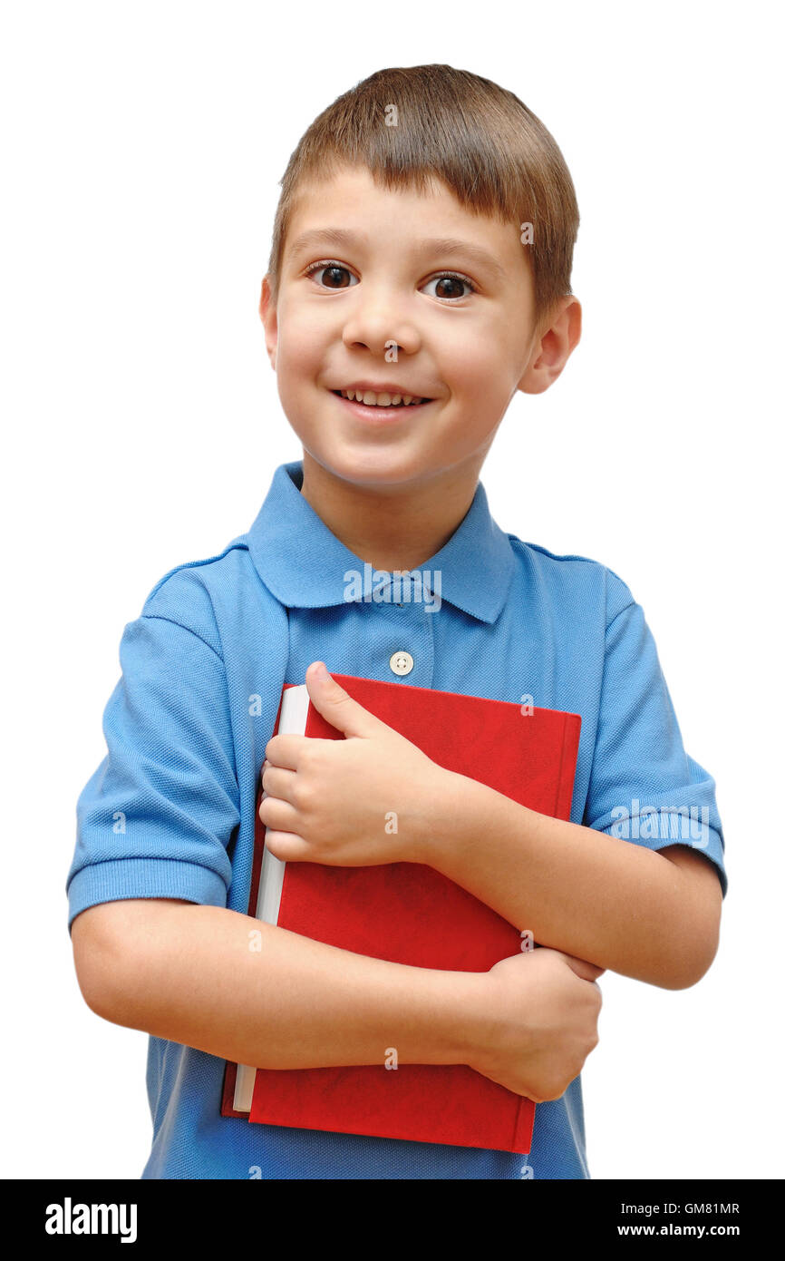 Boy holding book isolated on white background Stock Photo - Alamy