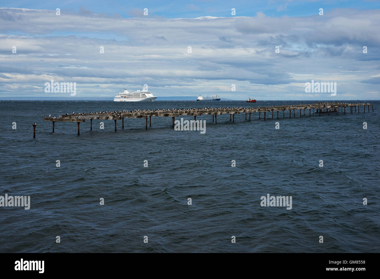Historic waterfront of Punta Arenas running along the Magellan Strait ...