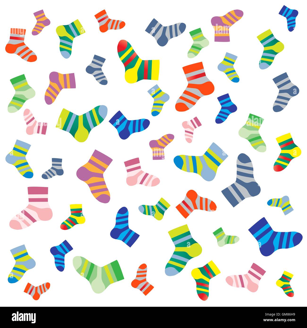 Cute picture from the set of colored socks on a white background Stock ...