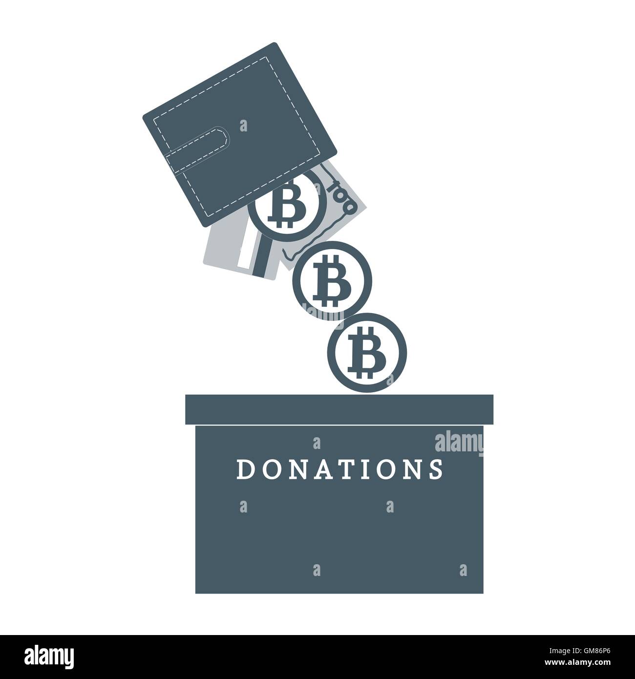 Stylized icon calling to make a donation. From wallet with the card ...