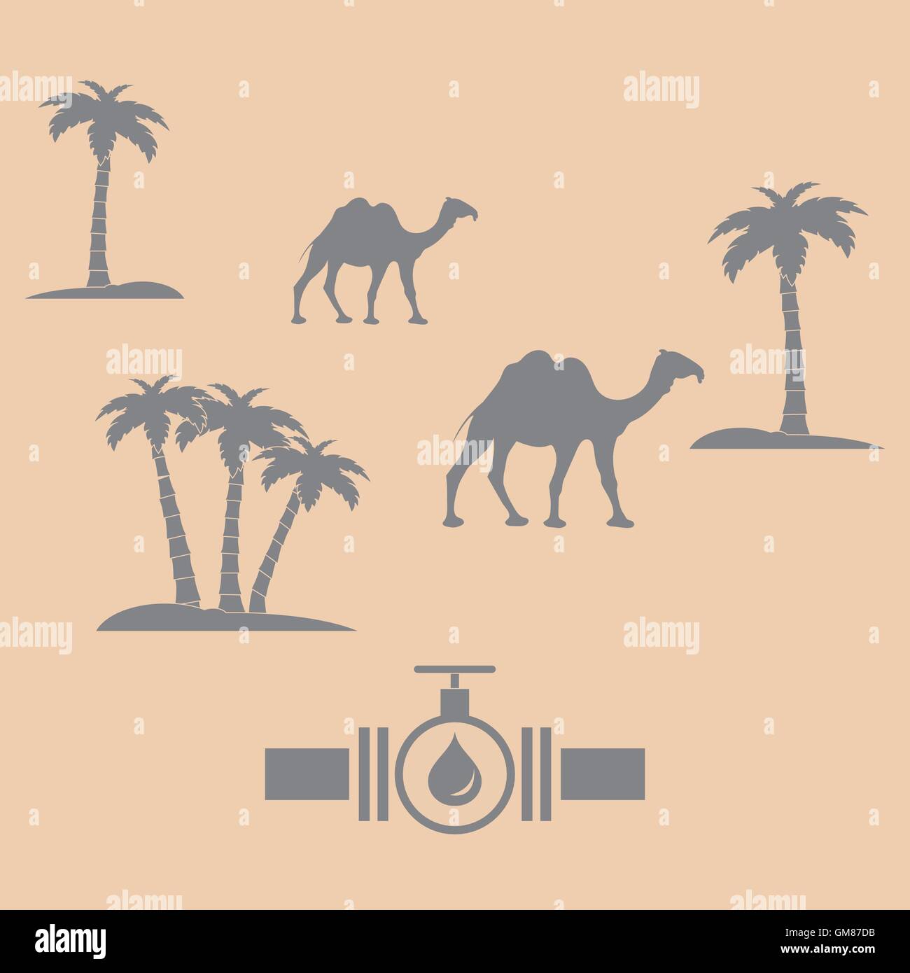 Stylized icon of the pipe with a valve and fuel drops on a color ...