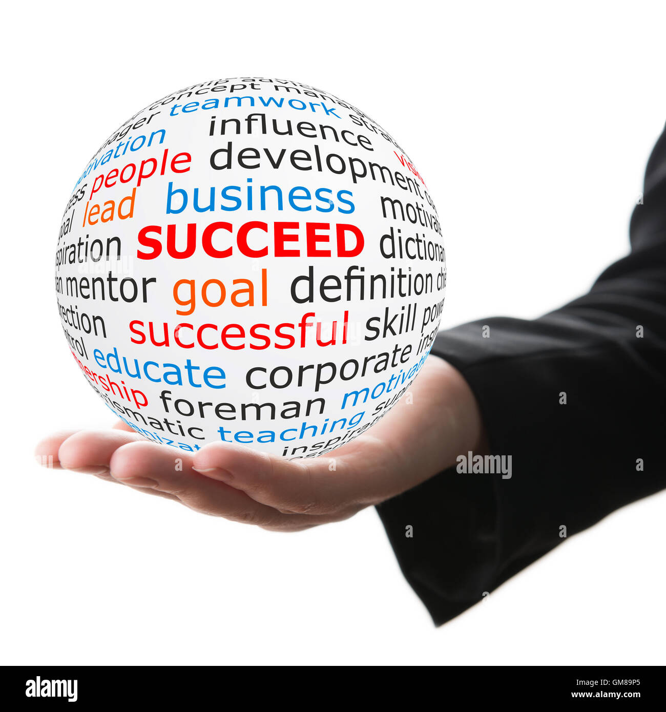 Hand take white ball with red inscription succed Stock Photo - Alamy
