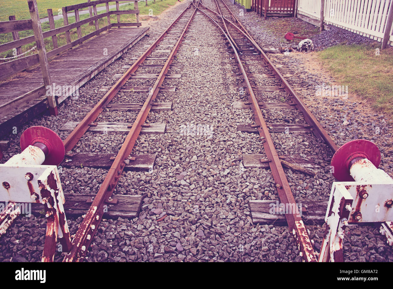 End of the line rail on Lake Railway in Snowdonia next to Lake Padarn ...