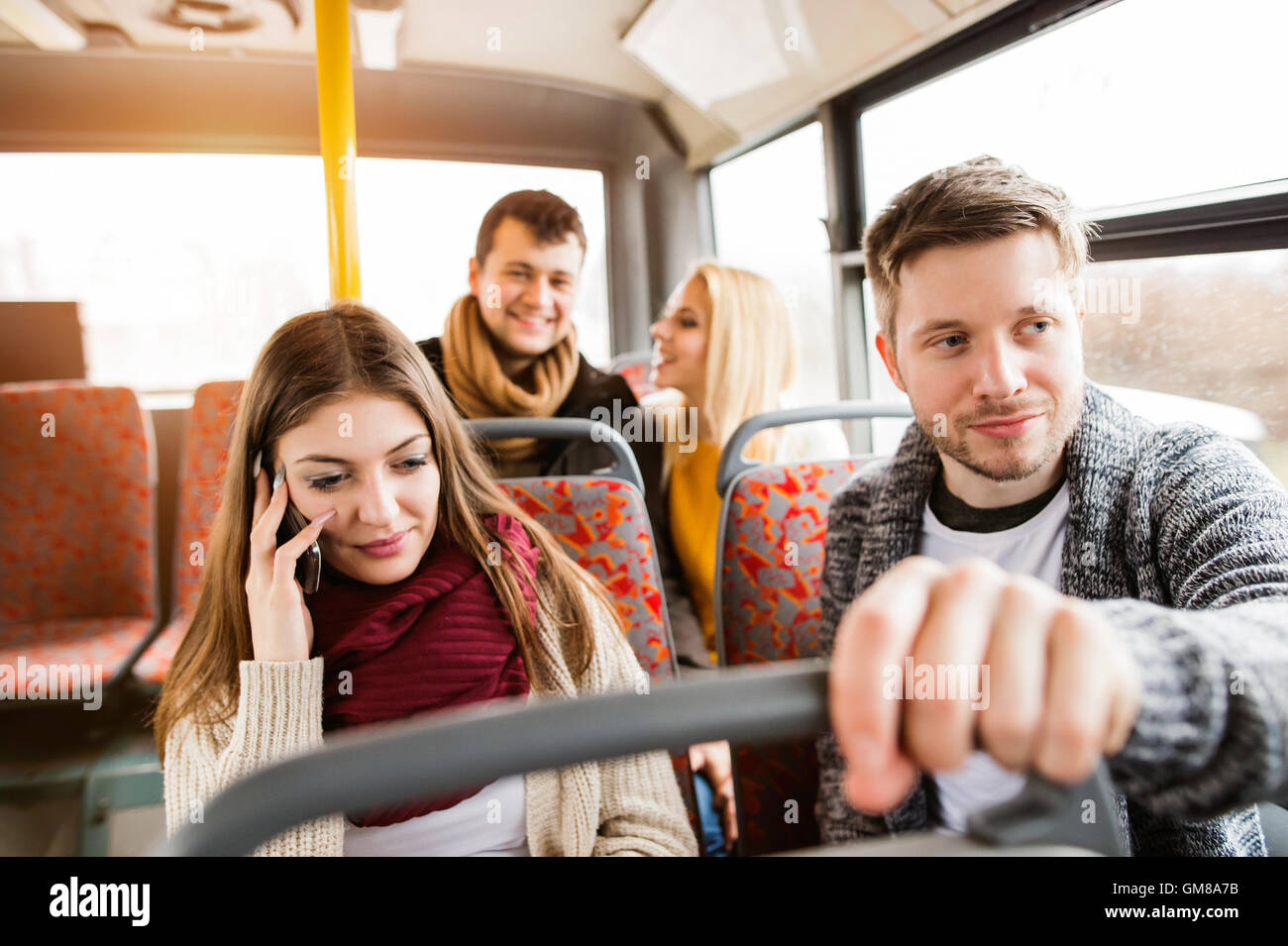 Boy girl talking bus hi-res stock photography and images - Alamy