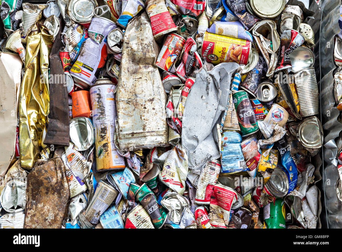 Close up compressed aluminum cans for recycle Stock Photo - Alamy