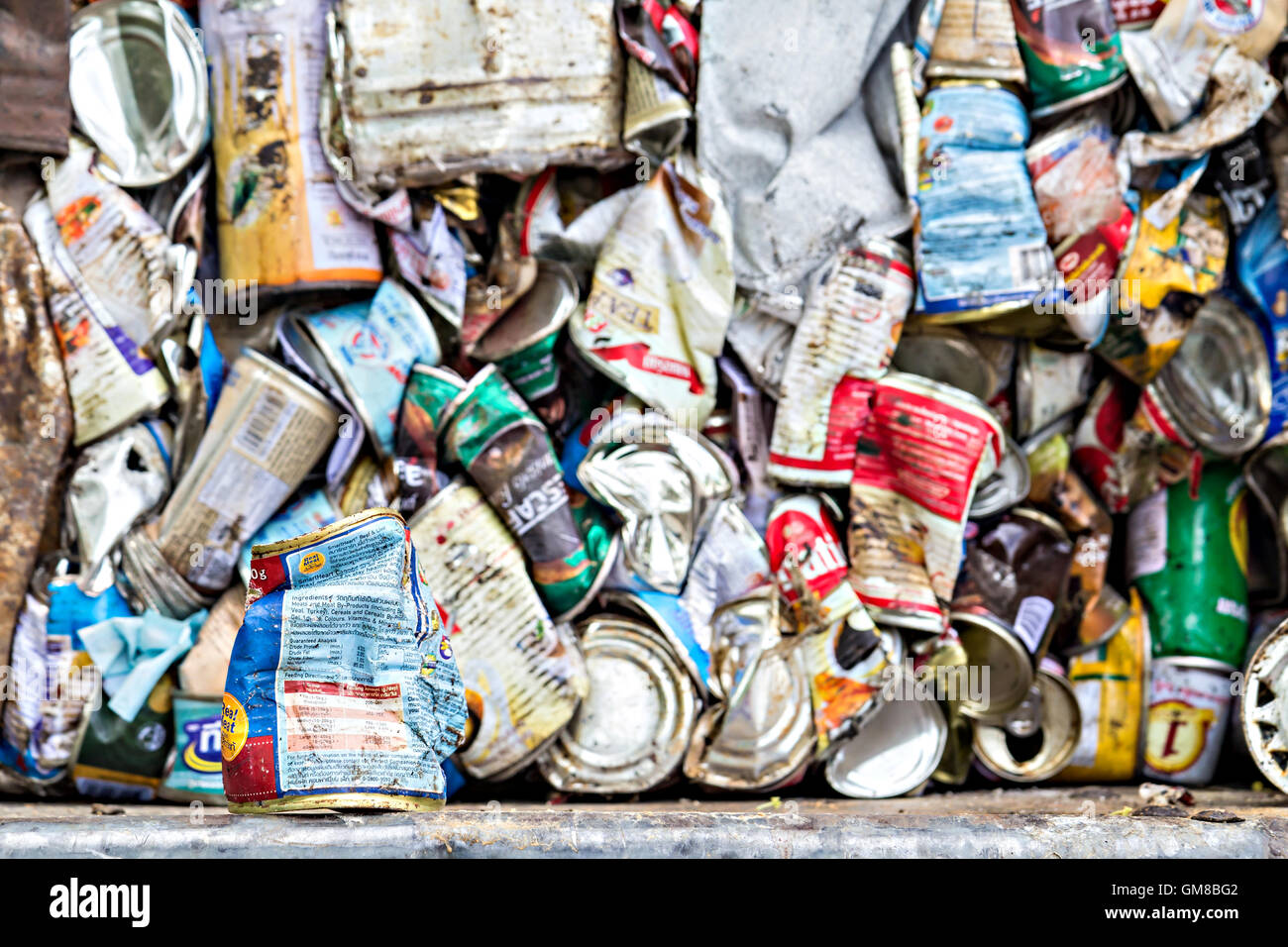 Close up compressed aluminum cans for recycle Stock Photo - Alamy