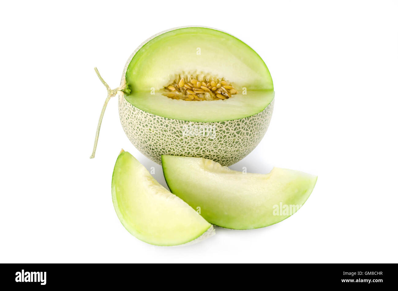 shopped green melon isolated on white background Stock Photo - Alamy