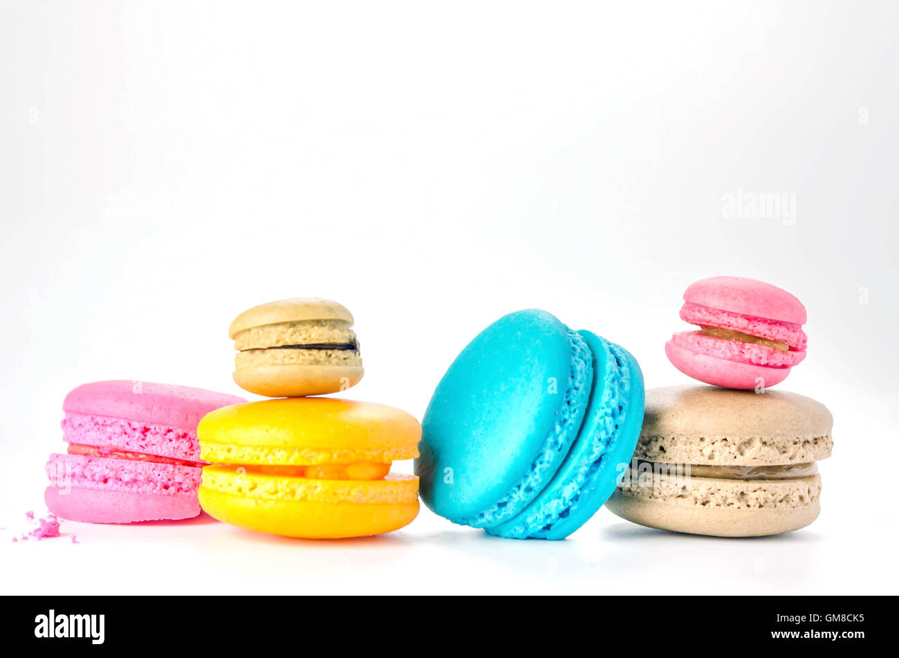 Colorful macaroons collection set on a white background Stock Photo - Alamy