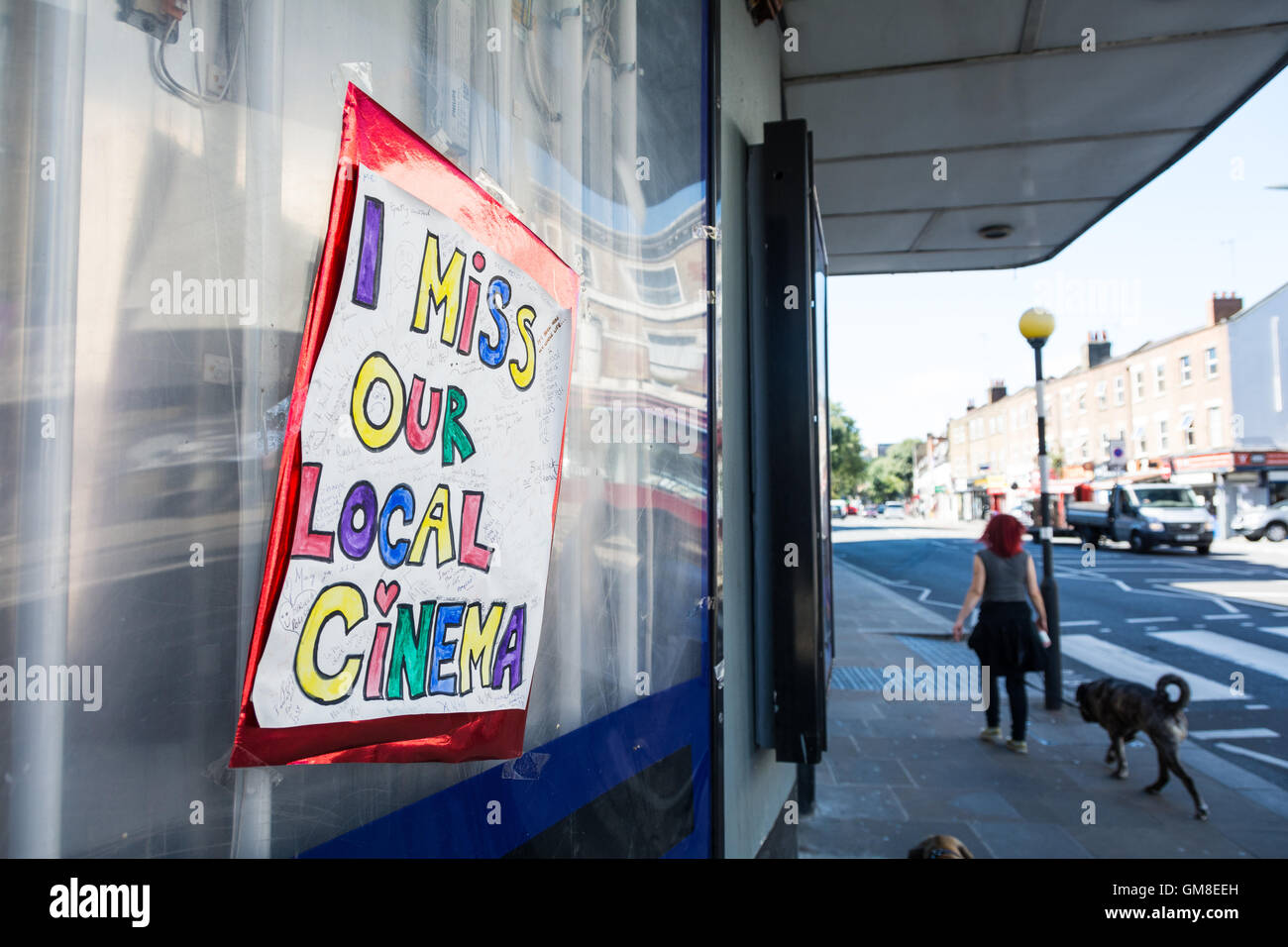 'I Miss Our Local Cinema' poster on the front door of the former ...
