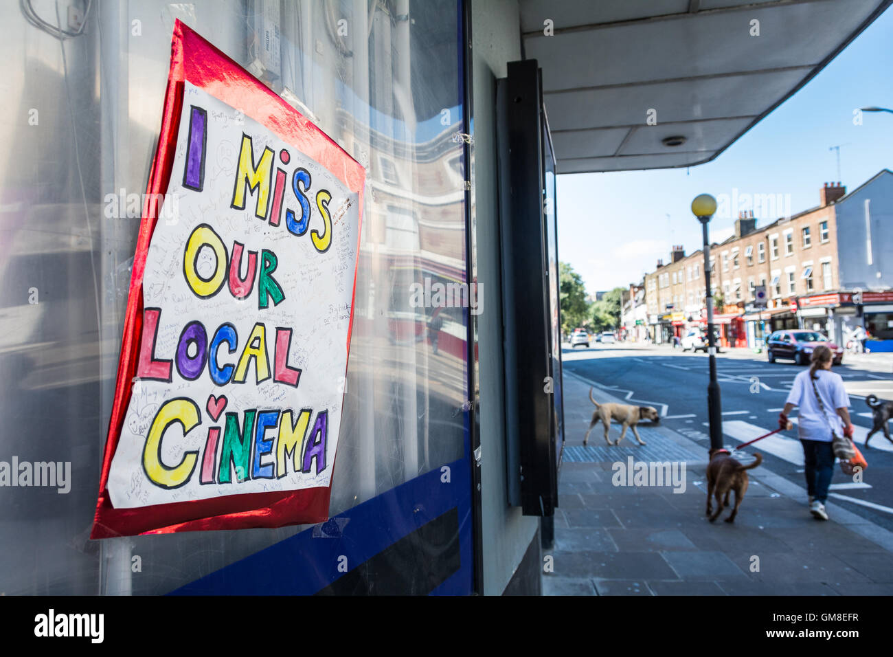 'I Miss Our Local Cinema' poster on the front door of the former ...