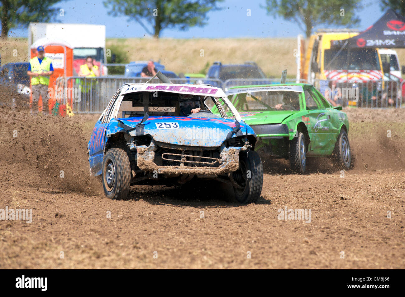 stock cars racing on a dirt track Stock Photo - Alamy