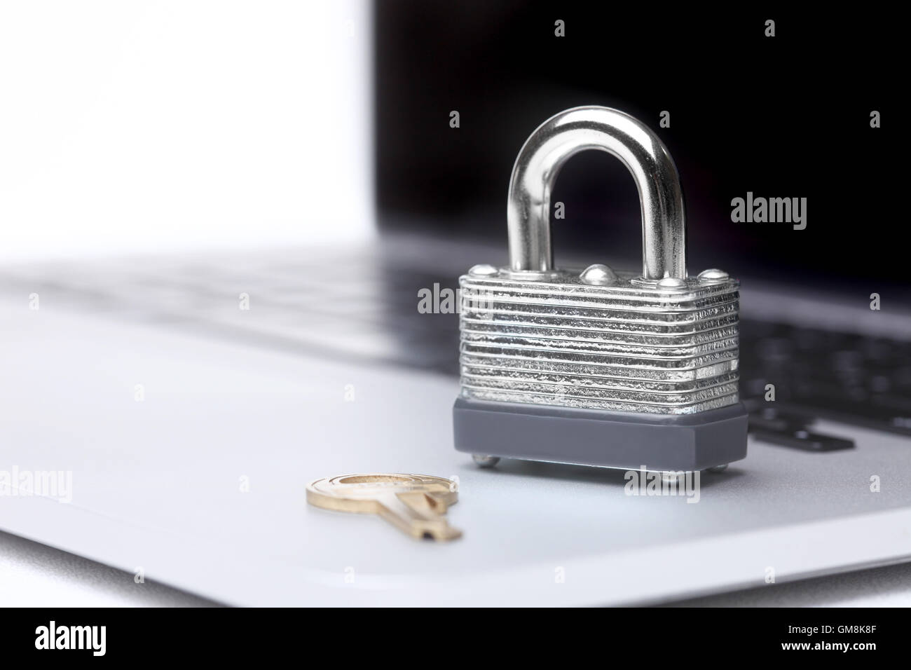 Computer With Lock and Key Stock Photo - Alamy