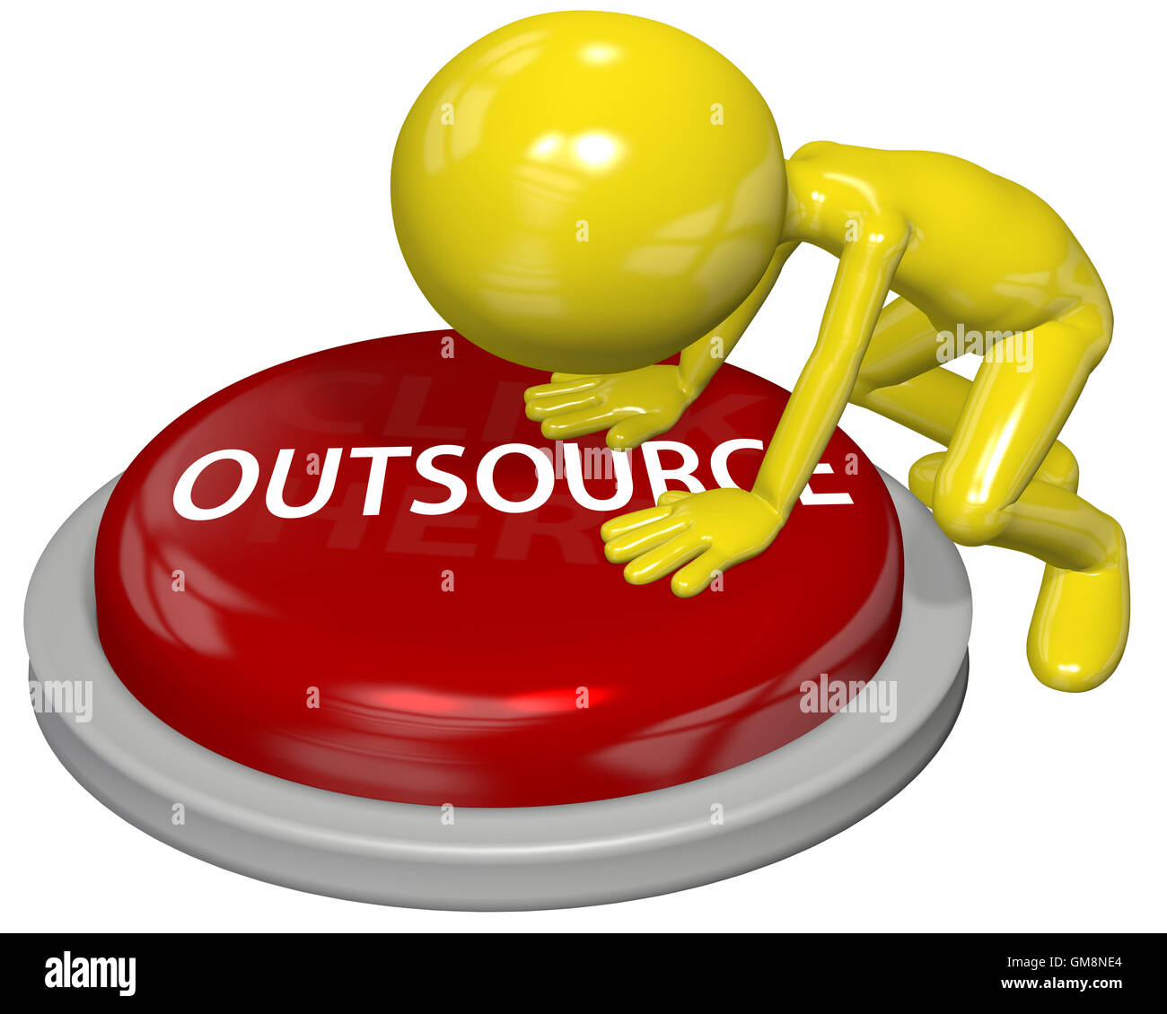 Business person cartoon push OUTSOURCE button concept Stock Photo - Alamy