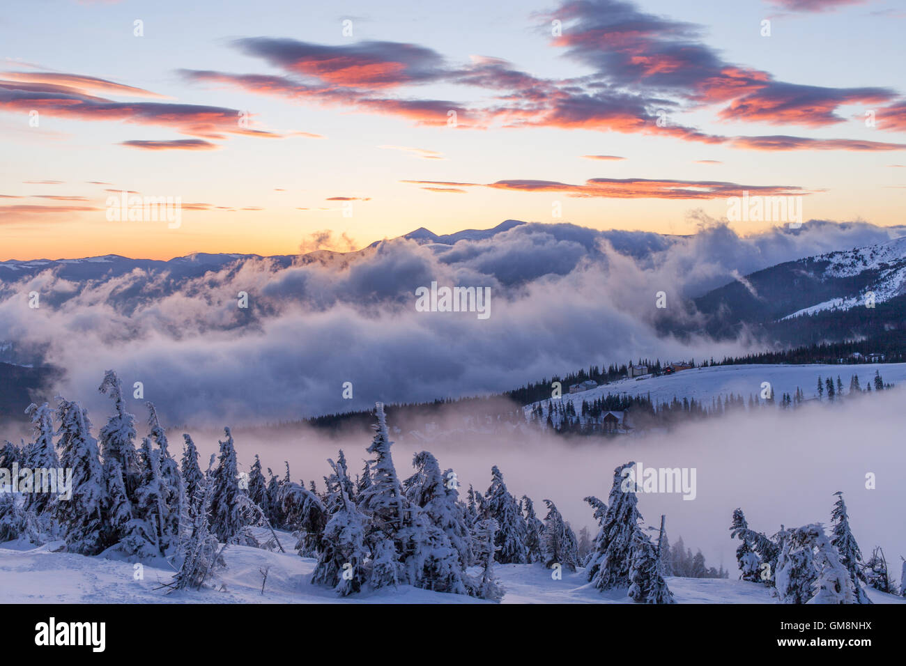 Fantastic winter landscape. Dramatic overcast sky Stock Photo - Alamy
