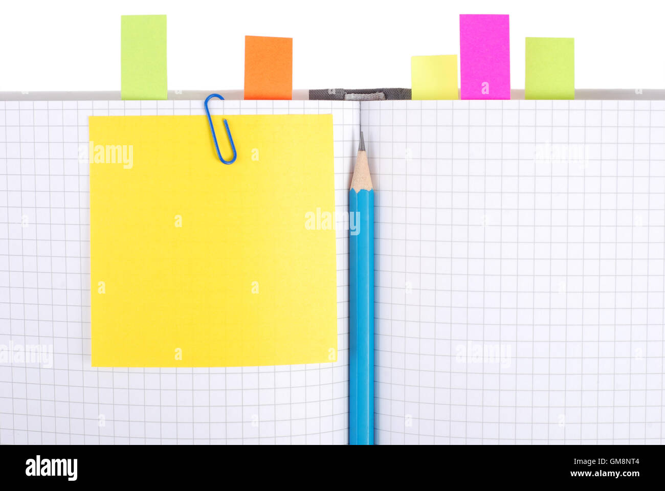 Notebook with pencil and bookmarks Stock Photo - Alamy