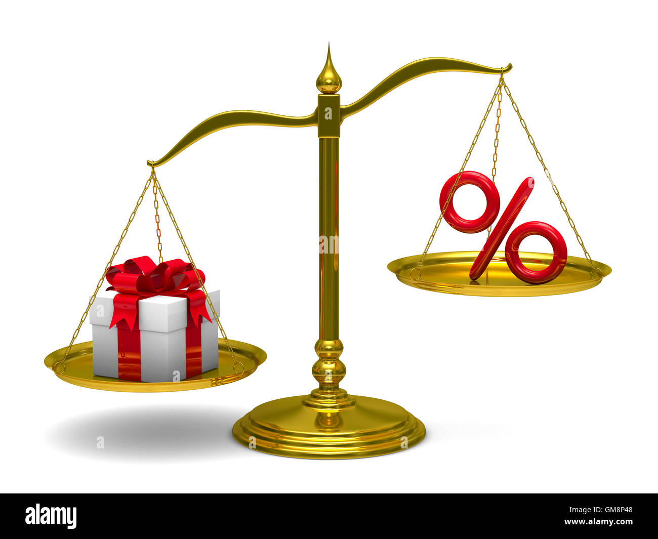 Gift box and percent on scales. Isolated 3D image Stock Photo - Alamy