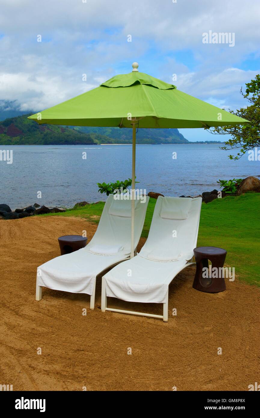 Therapy Chairs and Umbrella in Hawaii Stock Photo - Alamy