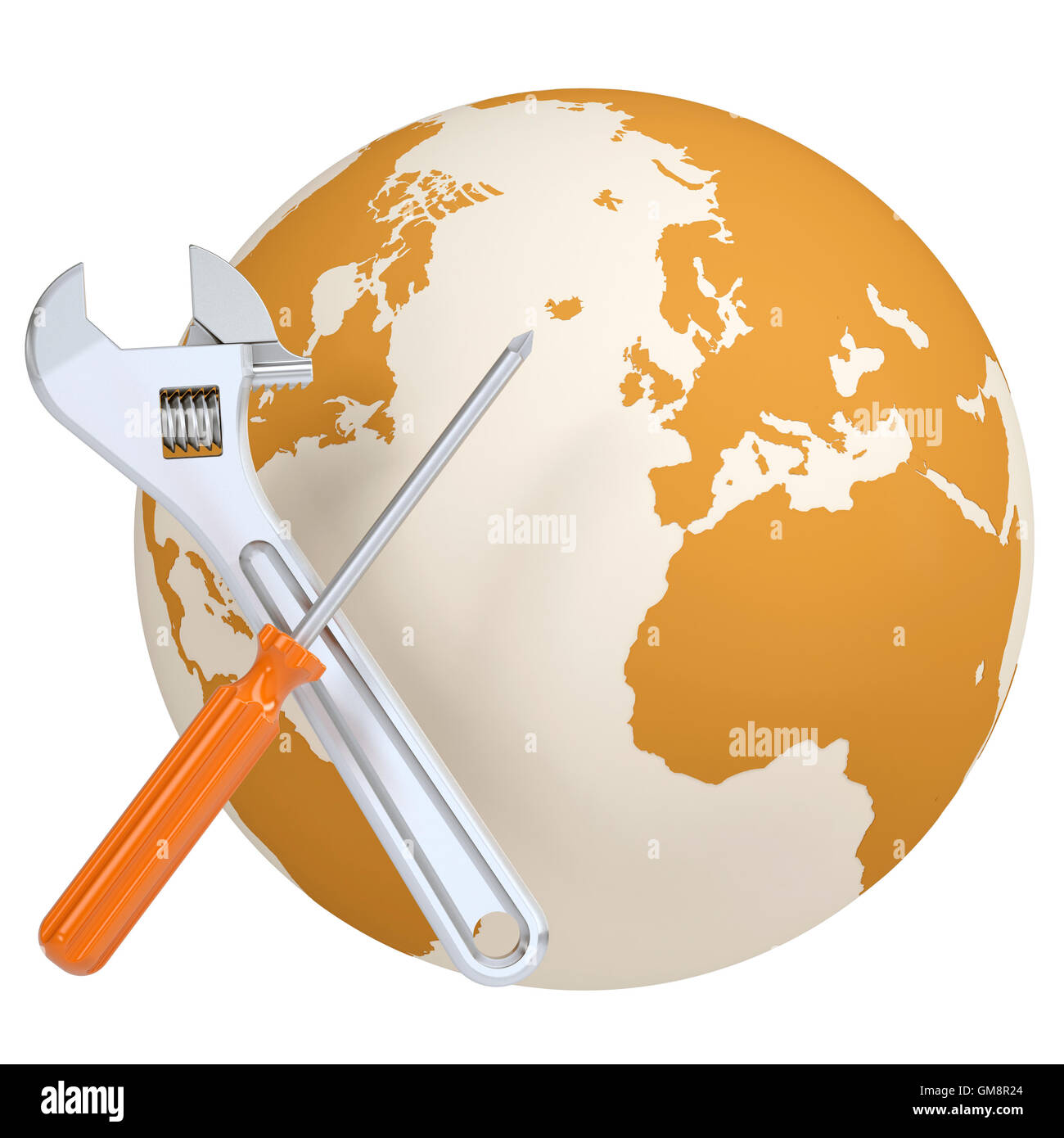 Screwdriver, wrench and planet earth Stock Photo - Alamy