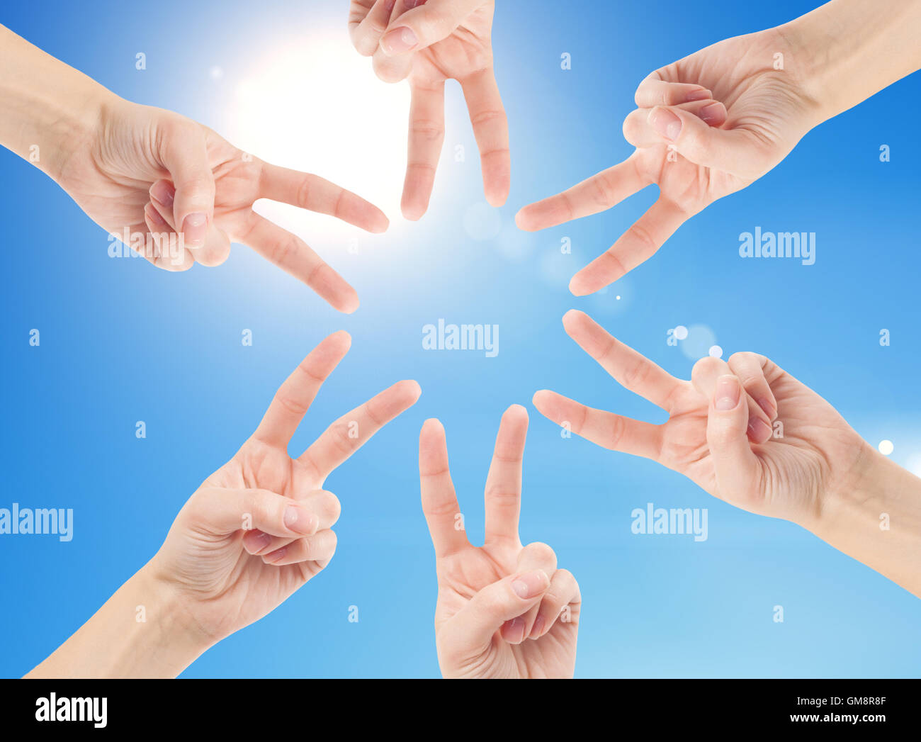 Hands of teamwork , forming the star shape Stock Photo - Alamy