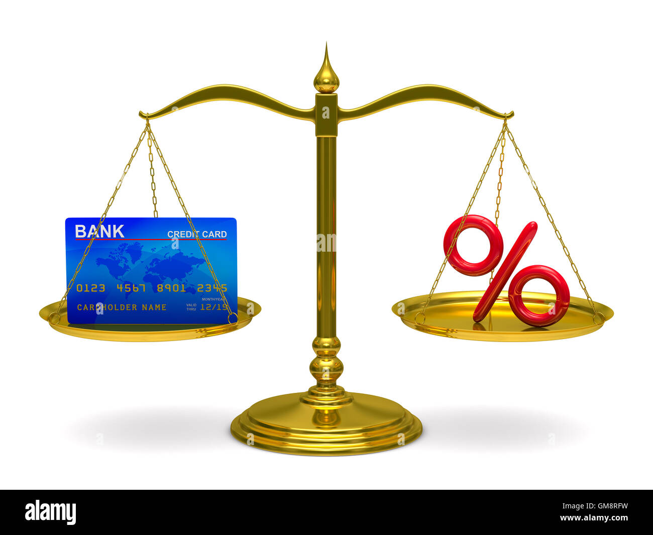 credit card and percent on scales. Isolated 3D image Stock Photo - Alamy
