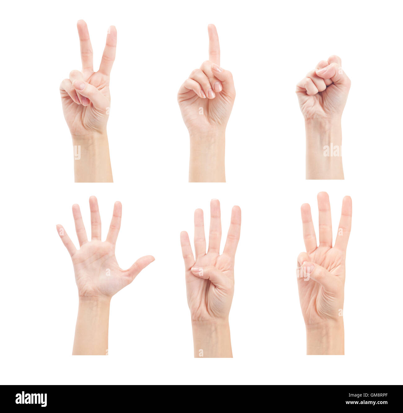 Counting woman hands (0 to 5) isolated on white background Stock Photo ...