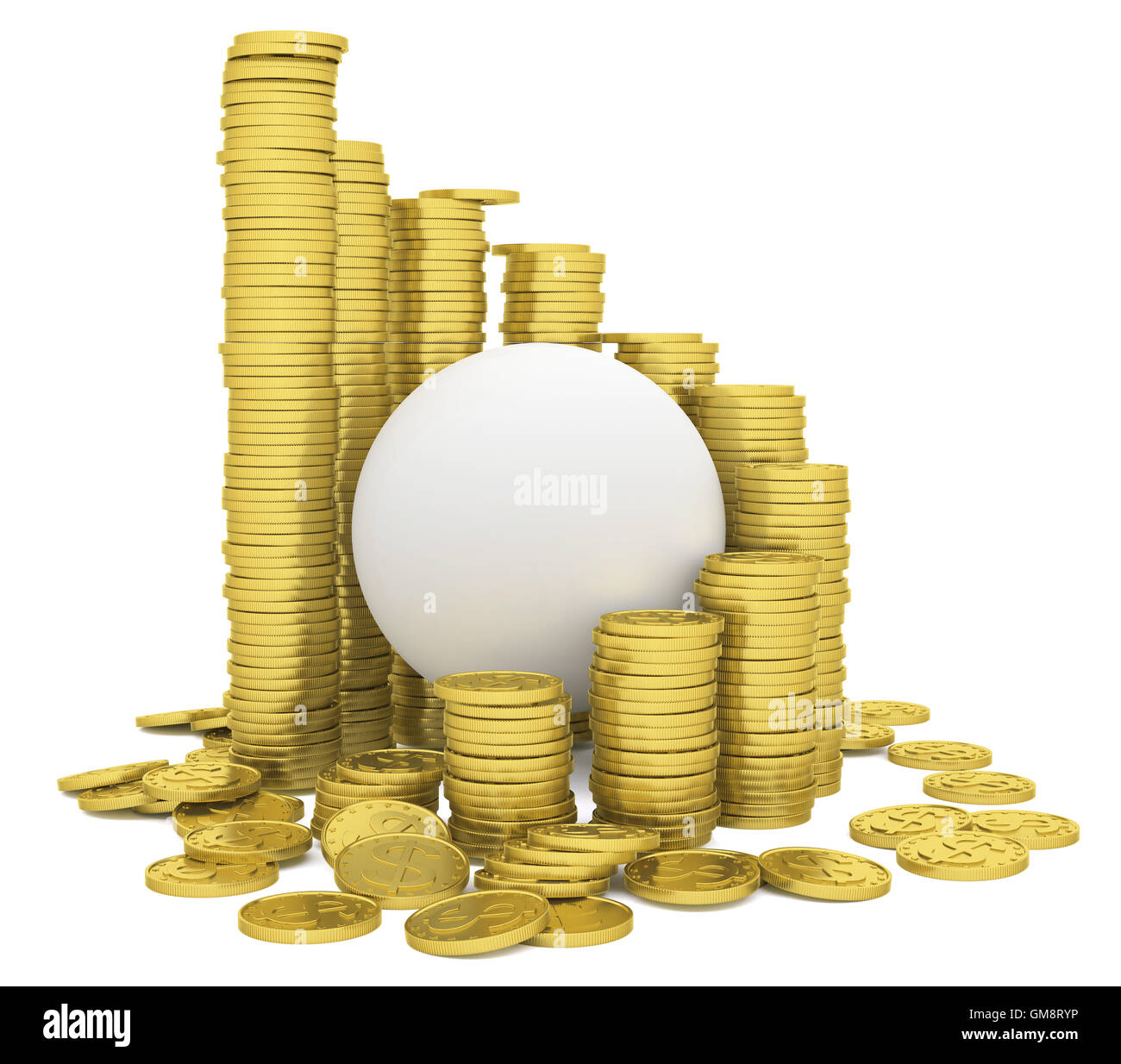 Sphere inside a stack of gold coins Stock Photo - Alamy