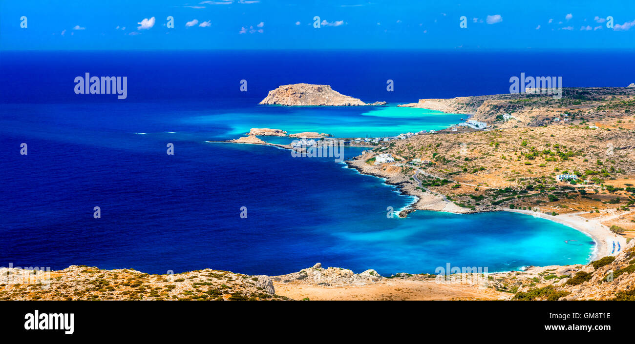 stunning view of Lefkos bay with turquoise beach, Karpathos island ...
