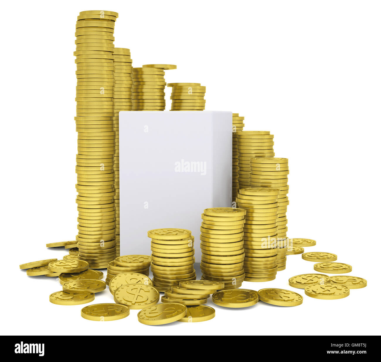 Cube inside a stack of gold coins Stock Photo - Alamy