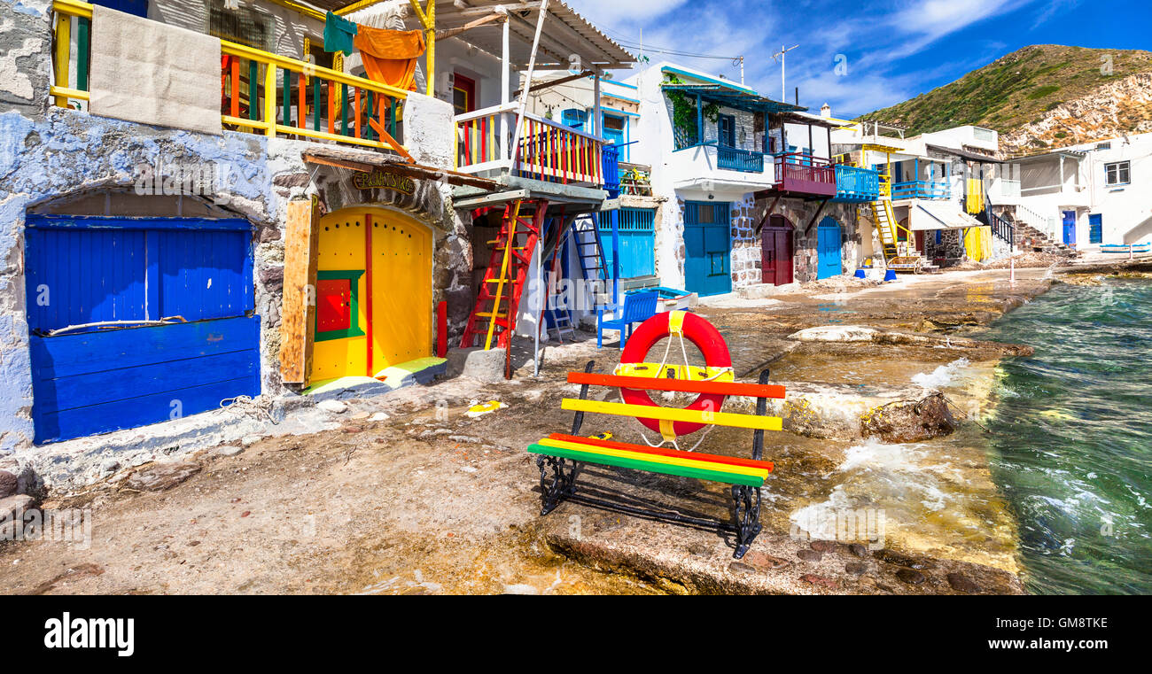 traditional authentic fishing village Klima. Milos island , Greece ...