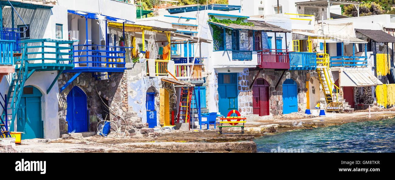 traditional authentic fishing village Klima. Milos island , Greece ...