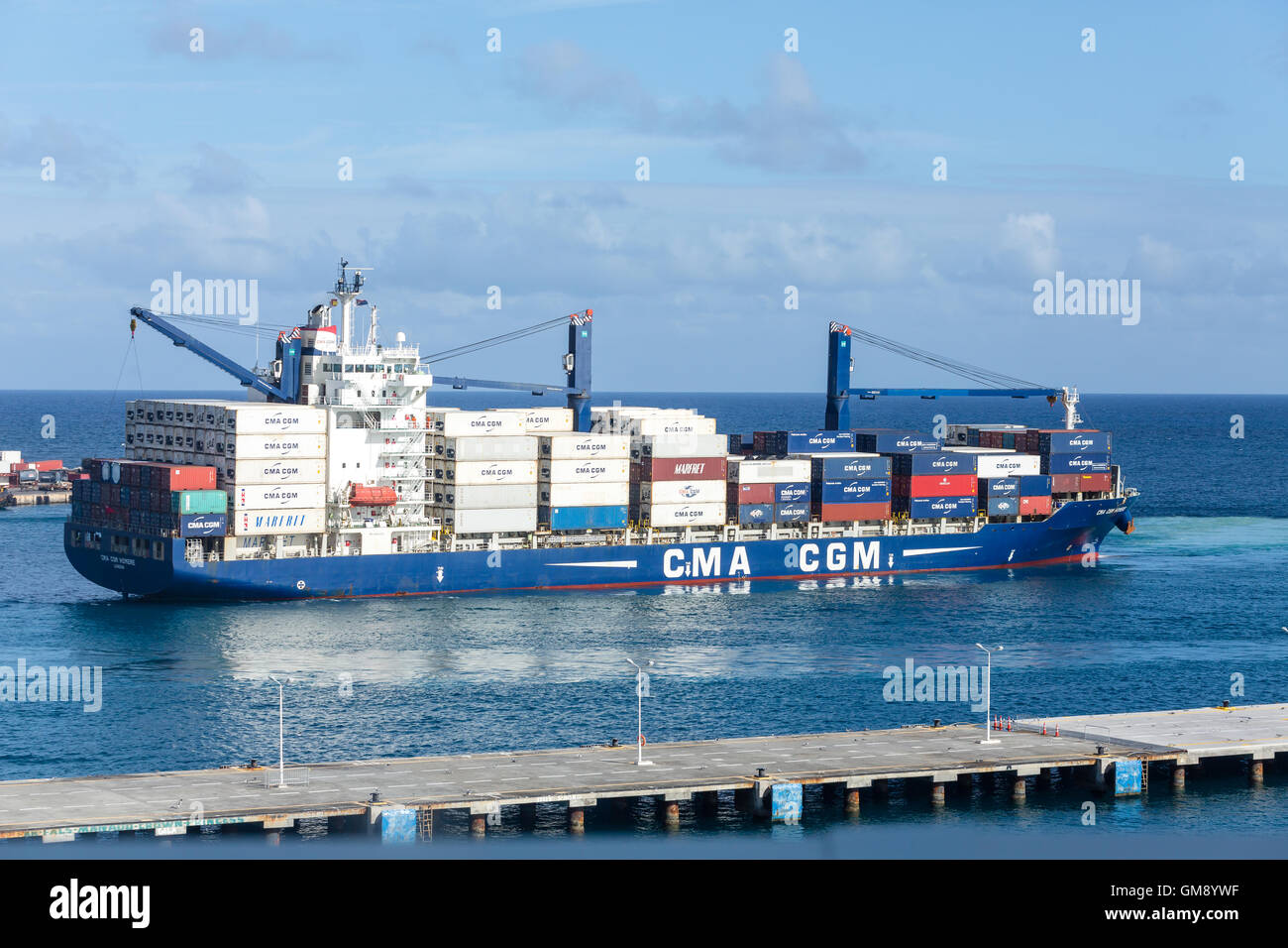 A huge, fully loaded CMA CGM freighter in St Maarten Stock Photo - Alamy