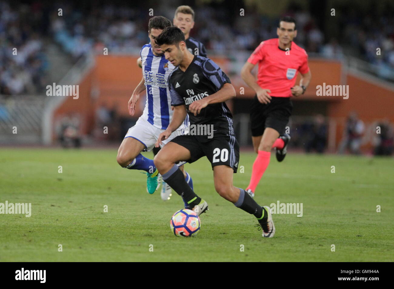 San Sebastian, Spain. August 21, 2016. Marco Asensio in action during ...