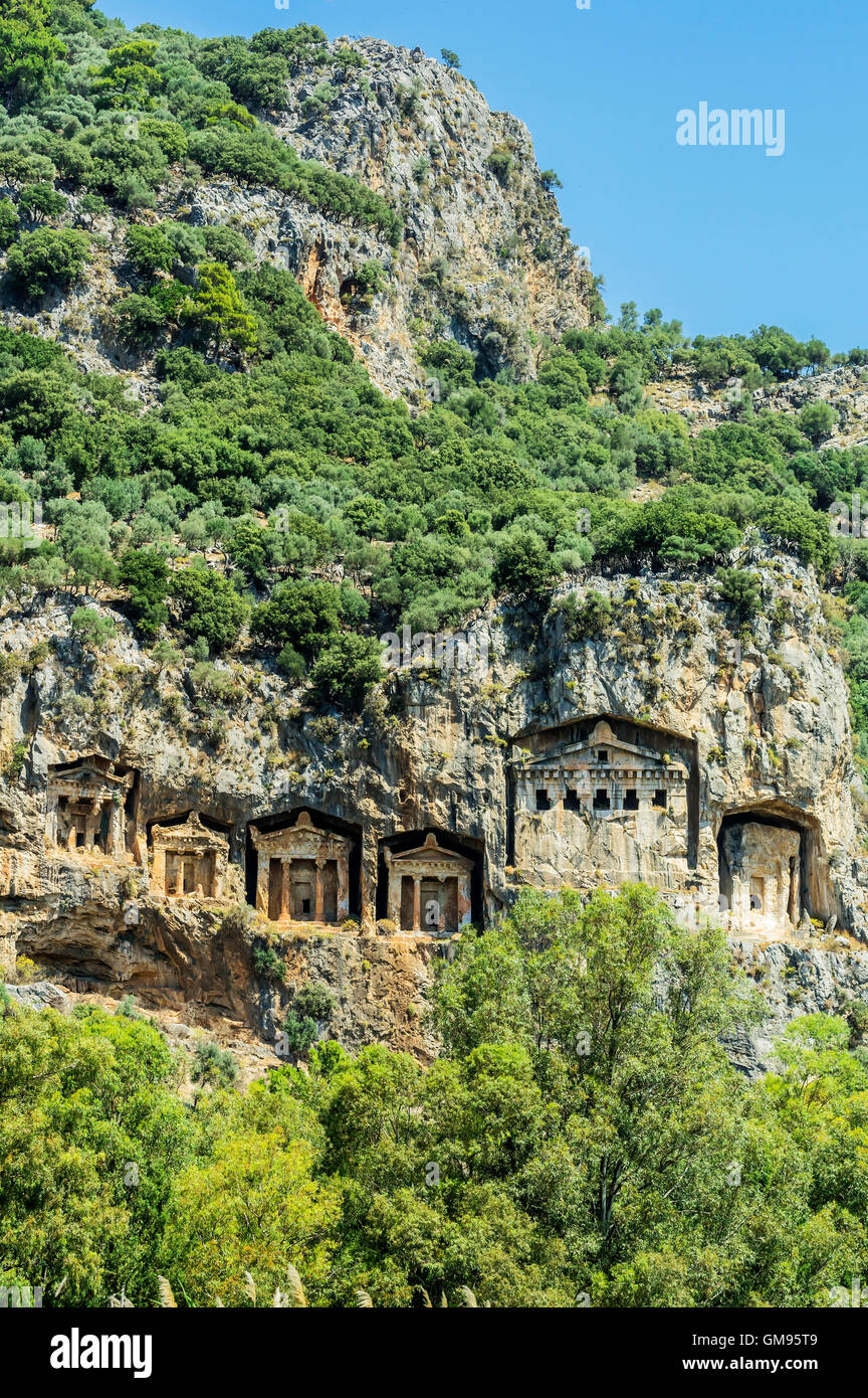 Turkey, Dalyan, Lycian rock tombs of the ancient city Kaunos Stock ...