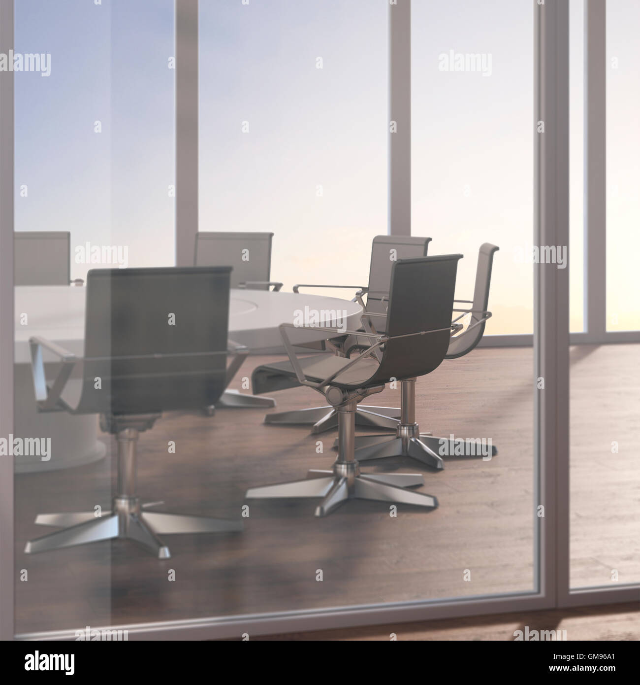 Conference room behind glass wall, 3D Rendering Stock Photo - Alamy