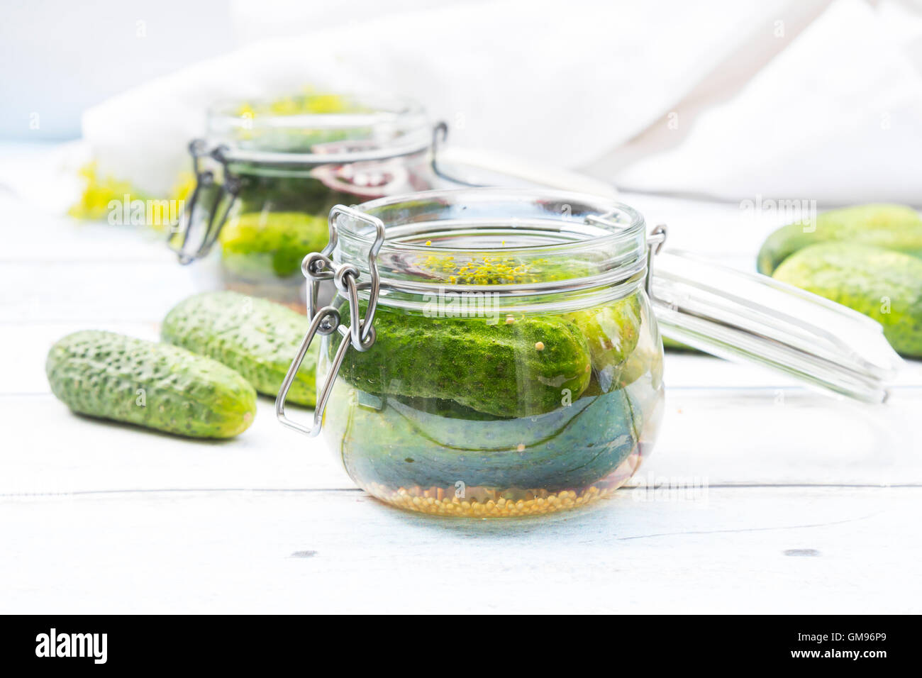 Preserving jar of gherkins and cucumbers Stock Photo - Alamy