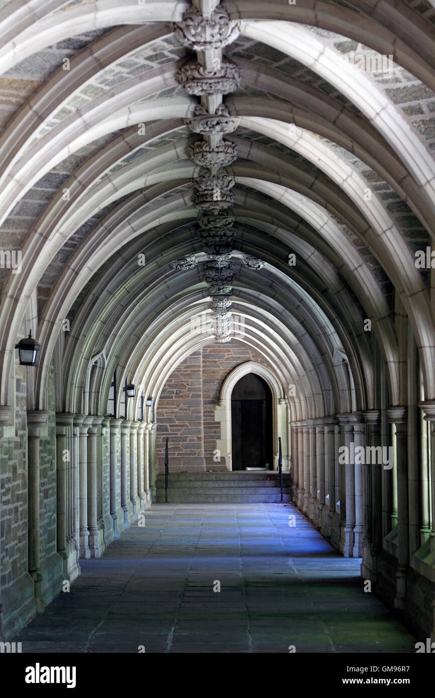 Collegiate Gothic vaulted hallway, Princeton University, Princeton, New ...